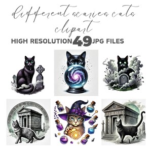 Spooky Cats Clipart Bundle, Instant Download Halloween Design, Creepy ...