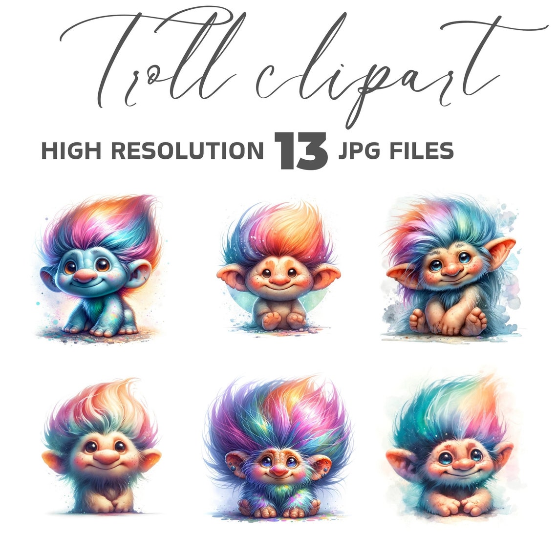 Cute Trolls Clipart, Digital Download for Kids, Character Design, Ogre ...