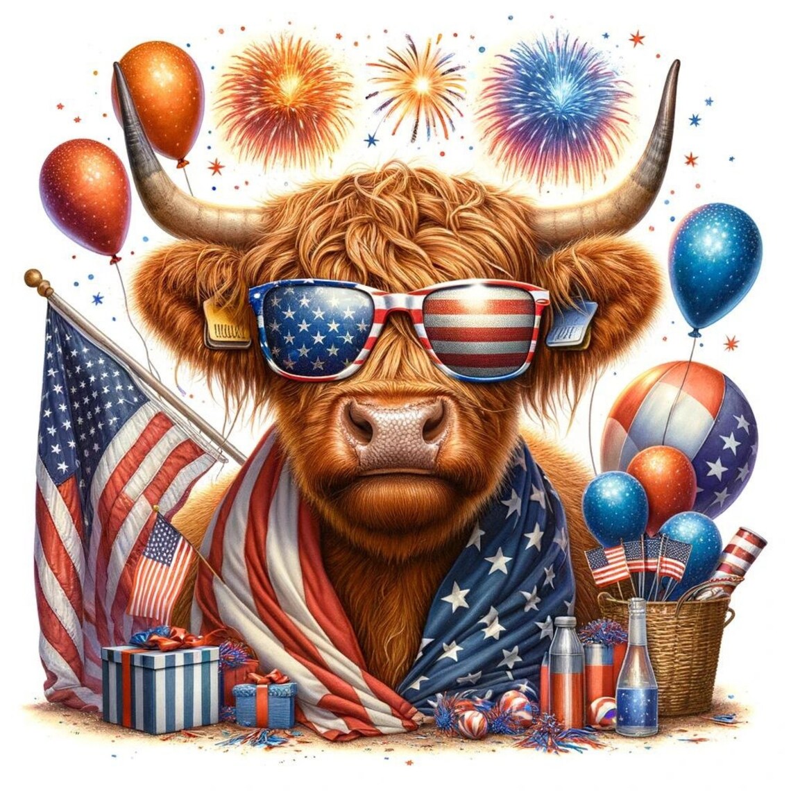 11 Western American Cow Design, Independence Day Clipart, Patriotic Cow ...