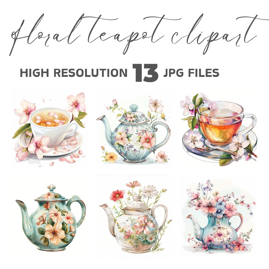 13 Vintage Tea Party Clipart, Instant Download Watercolor Image for ...
