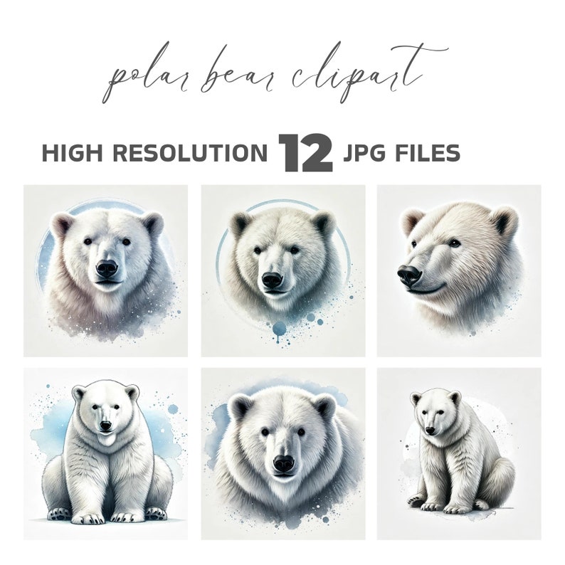 Watercolor Polar Bear Clipart Set, Digital Crafting Images for Nursery ...