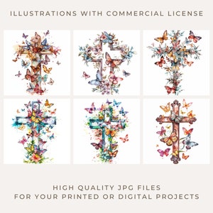 12 Butterflies With Cross Clipart, Spring Butterfly Print and Cross Set ...
