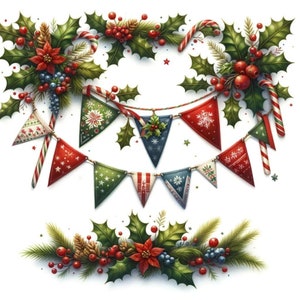 Christmas Bunting Clipart, Holiday Bunting Banner Set, Christmas ...