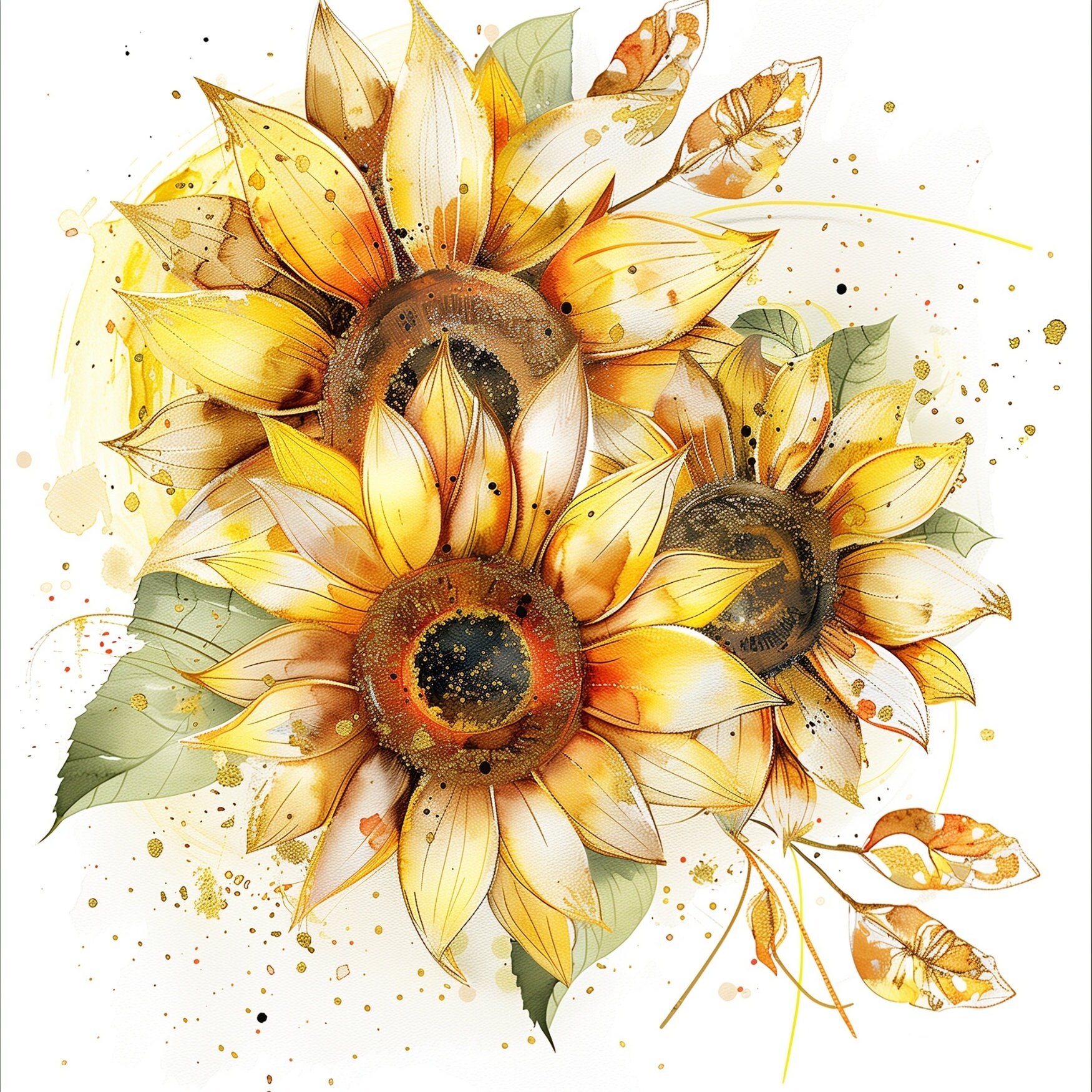 Sunflower Watercolor Clipart Set, Printable Ephemera for Shabby Chic ...