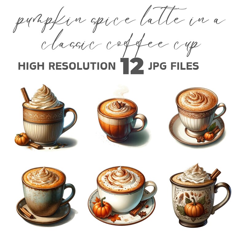 Digital Crafting Bundle: Coffee Mug Clipart, Pumpkin Spice Latte Image ...