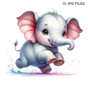 Watercolor Elephant Clipart Bundle, Instant Download for Cute Nursery ...