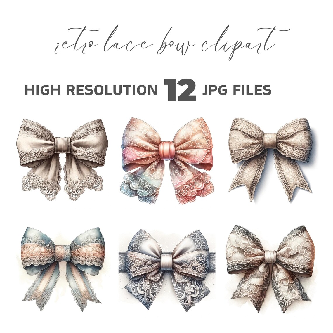 Retro Lace Bow Clipart, Shabby Chic Decor, Coquette Aesthetic Digital ...