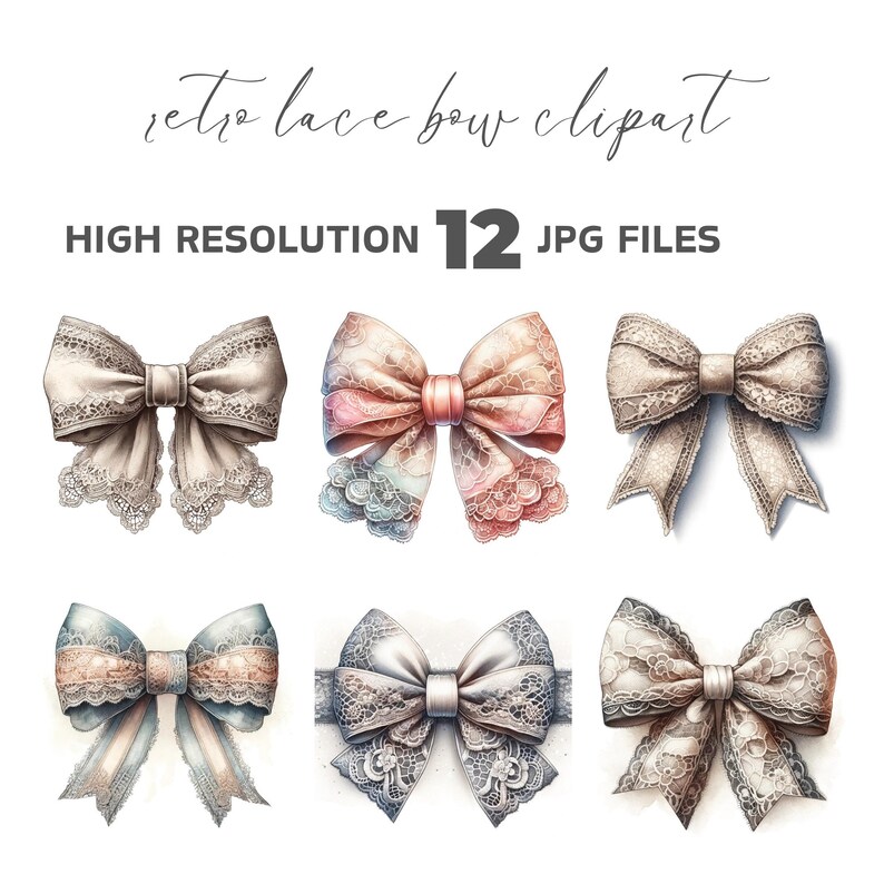 Retro Lace Bow Clipart, Shabby Chic Decor, Coquette Aesthetic Digital ...