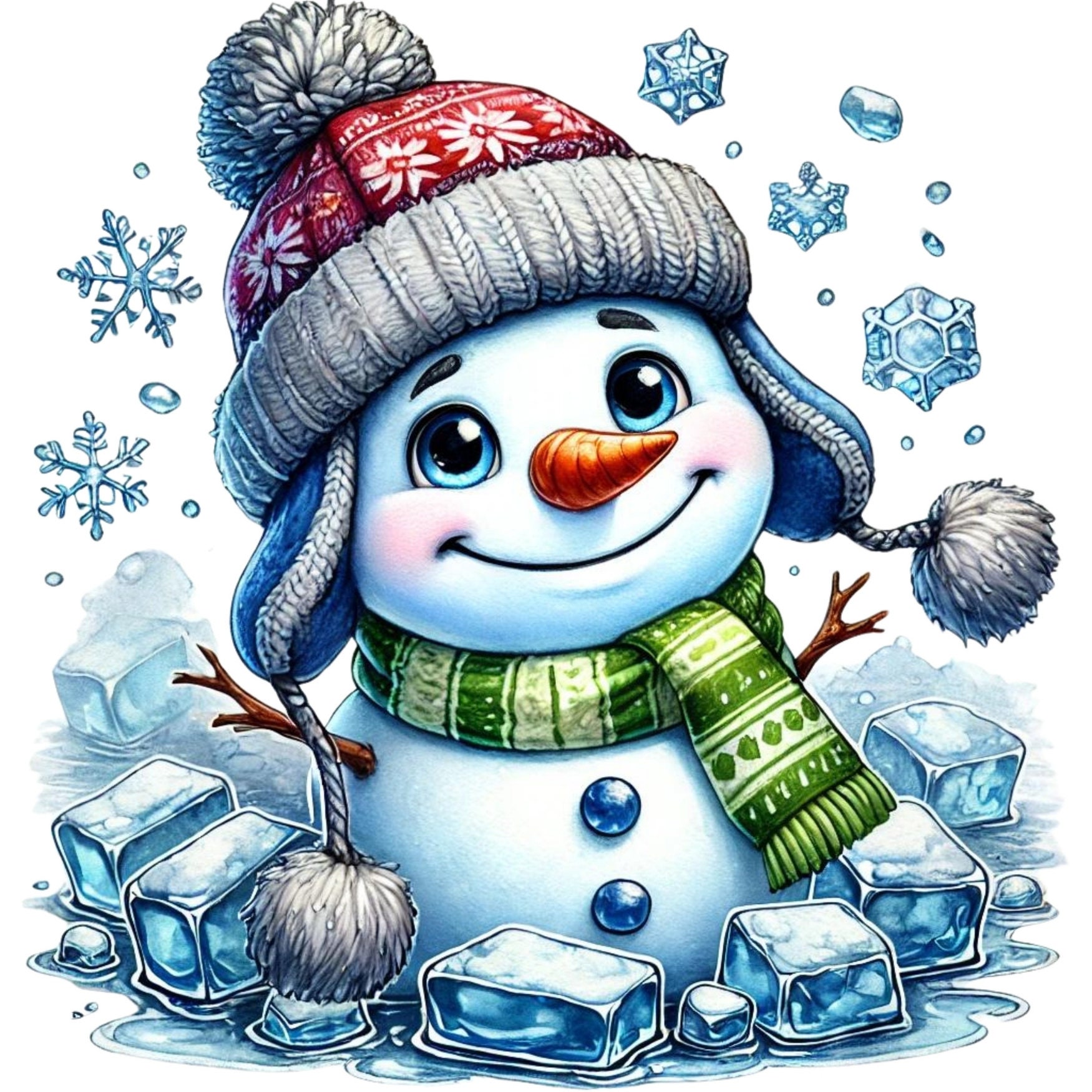 Funny Snowman With Ice Floes, Digital Images for Junk Journals, Crafts ...