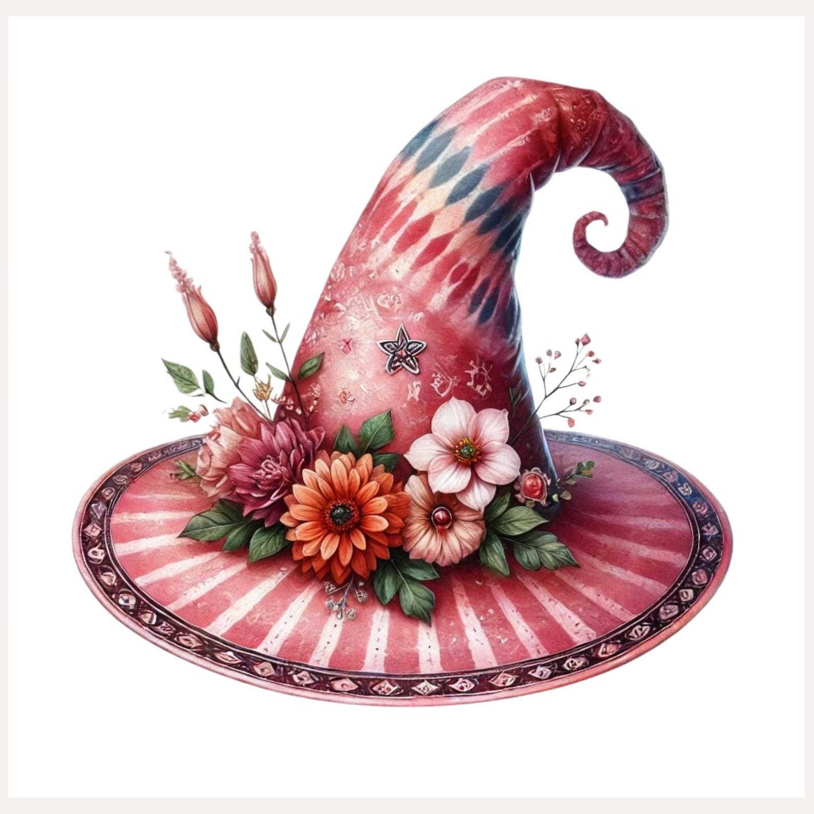 Classic Pink Witch Hat Clipart Set, Hippie Halloween Digital Download ...