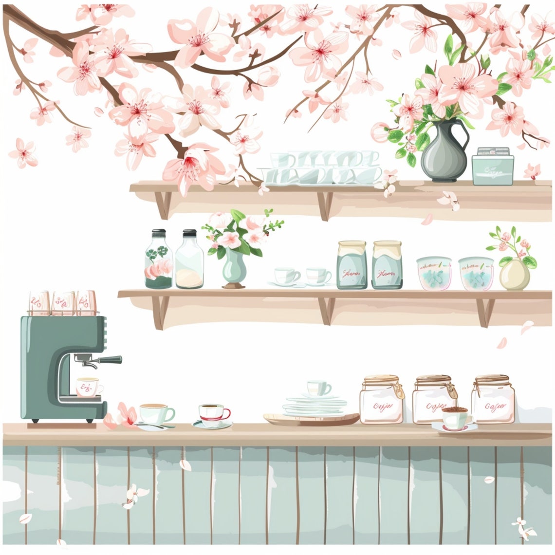 9 Spring Coffee Shop Clipart, Watercolor Floral Images for Junk ...