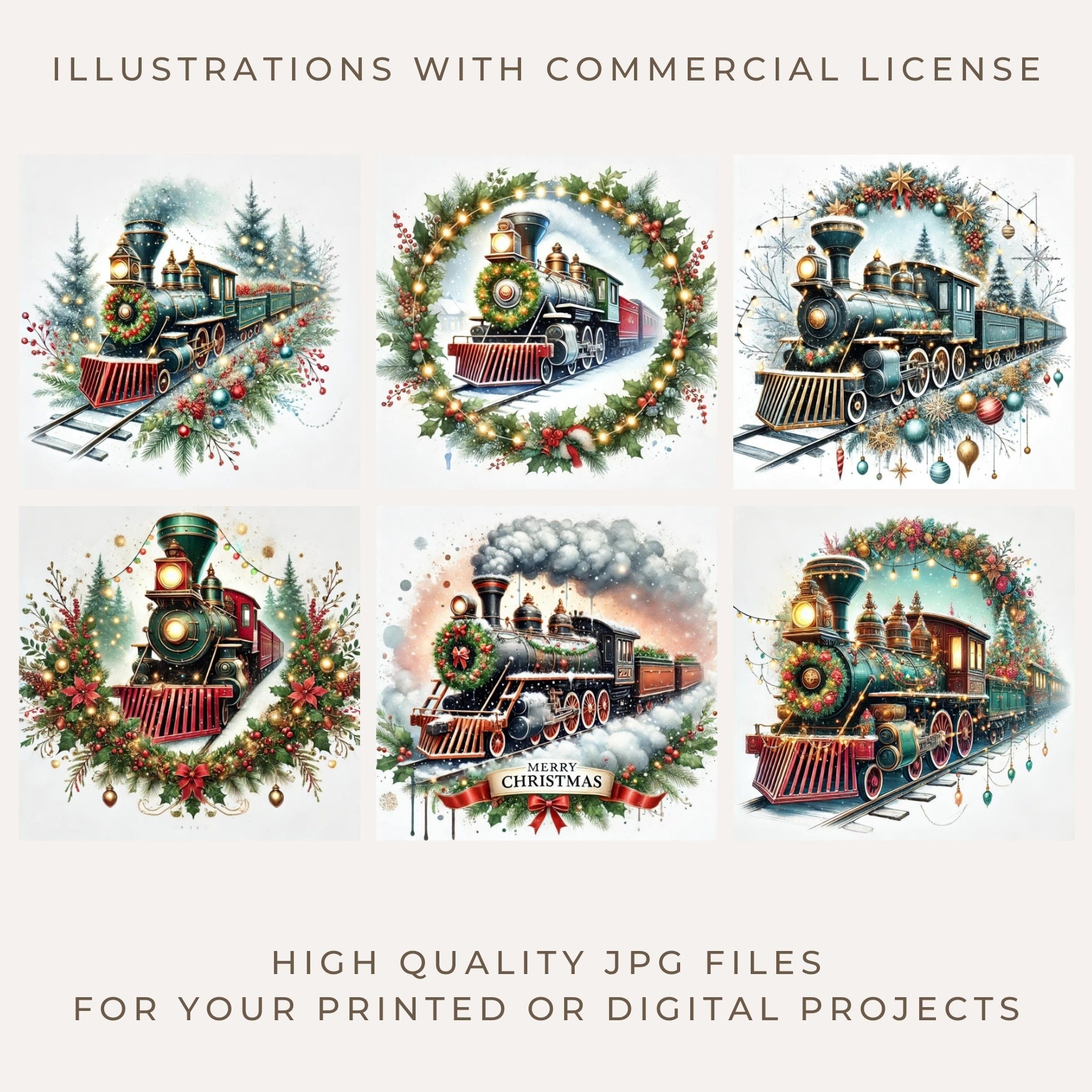 Vintage Christmas Retro Train Clipart, Digital Download for ...