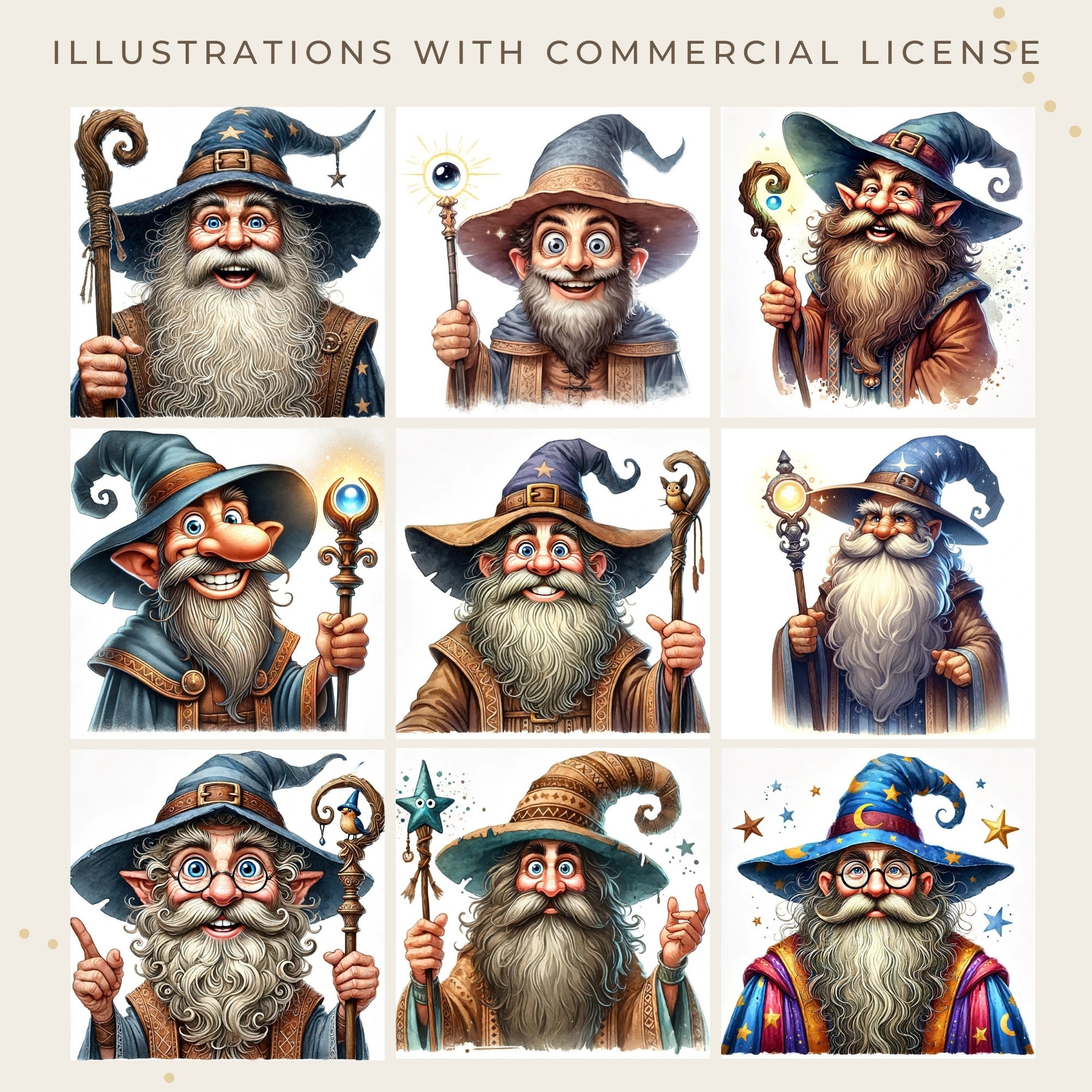 Wizard Watercolor Clipart Digital Download Bundle for Scrapbooking ...