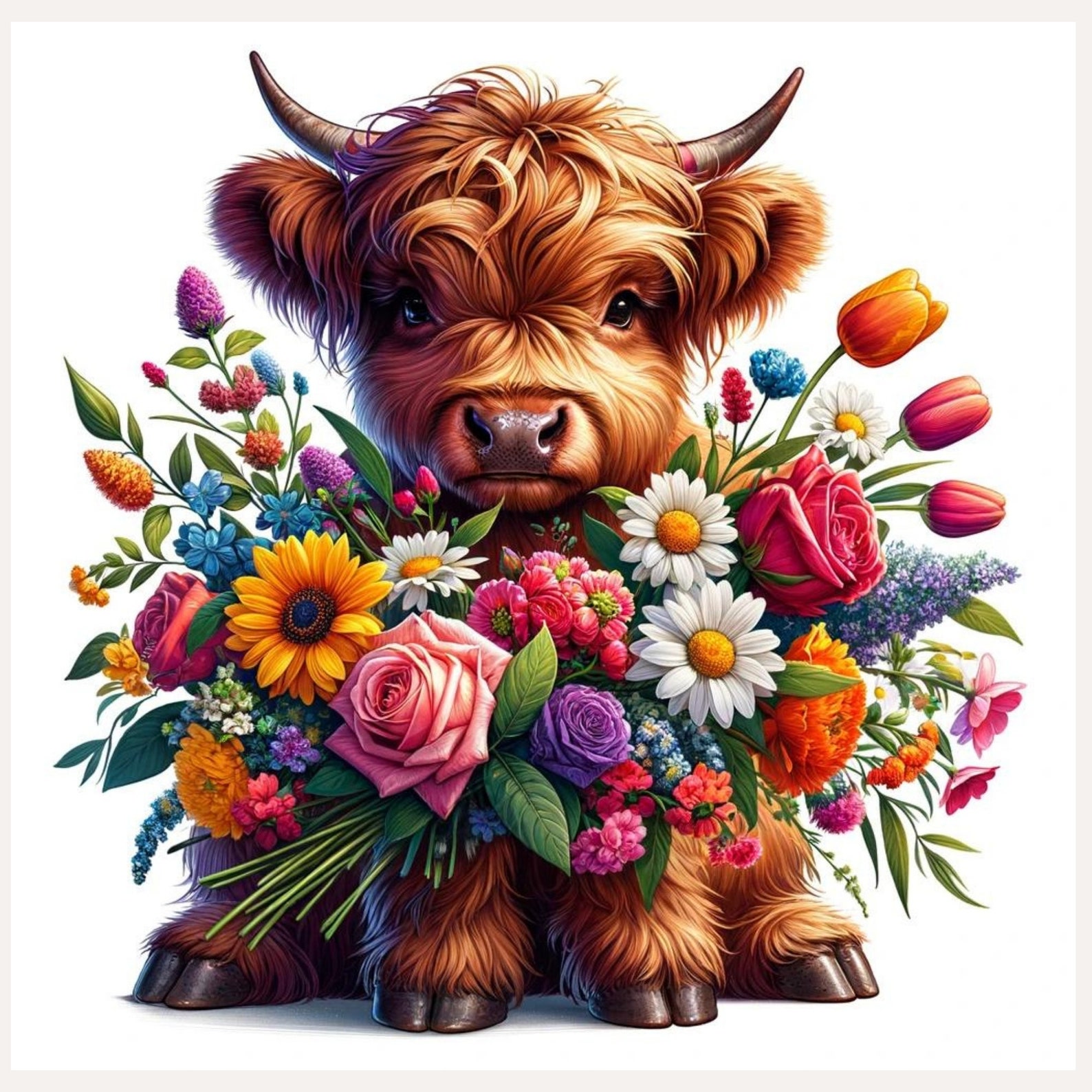 11 Highland Cow With Flowers, Farm Images Instant Download for Junk ...