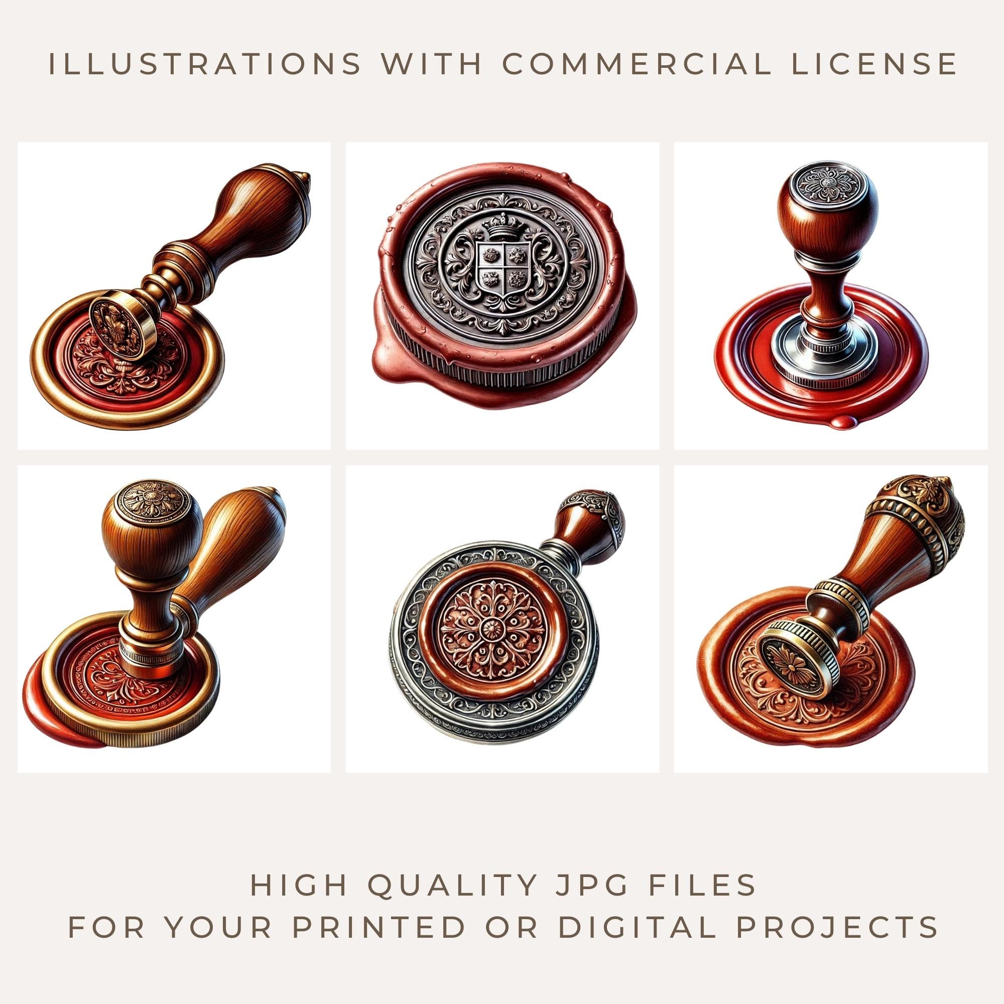 Vintage Wax Seal Stamp Clipart Set, High Resolution JPG Digital ...