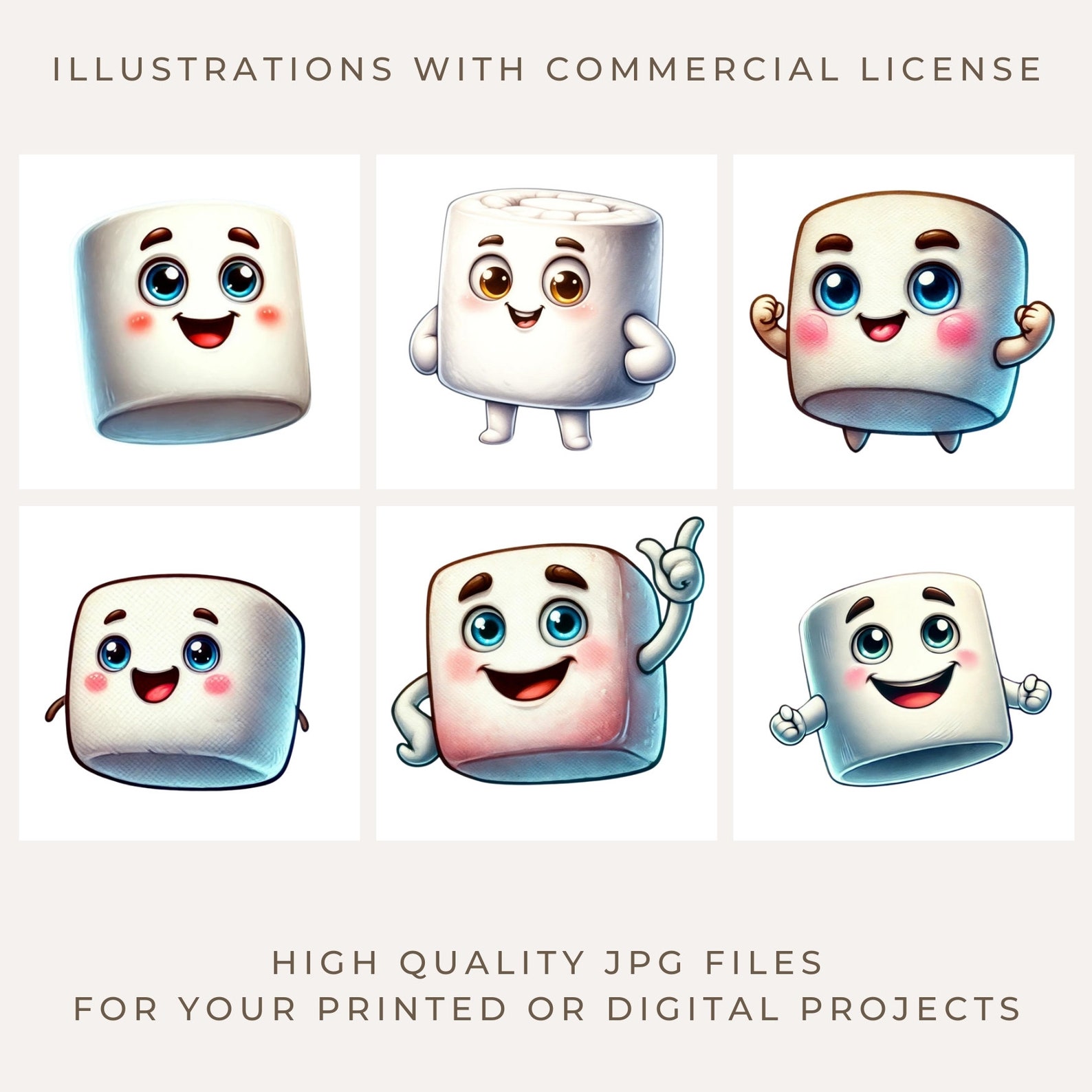 Funny Marshmallow, Kawaii Food Clipart Bundle for Junk Journals ...