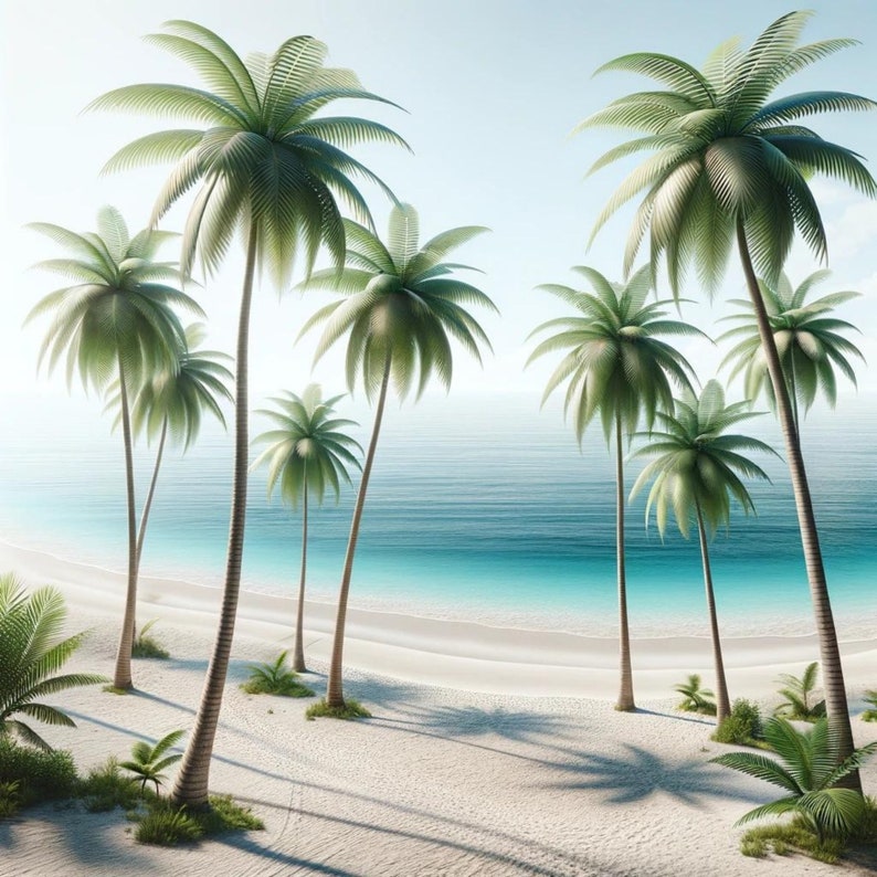 Ocean Clipart Set With Palm Tree Design, Tropical Island Background ...