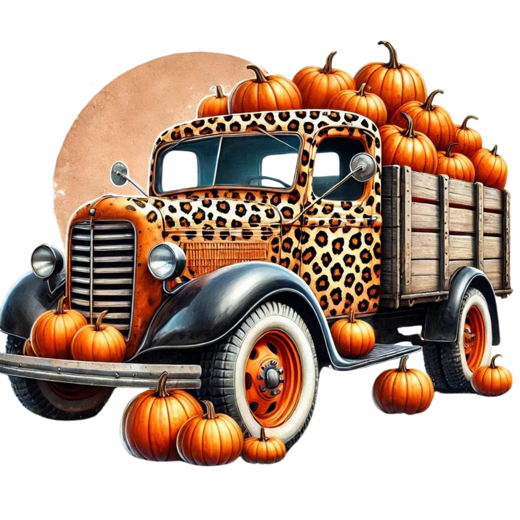 Cheetah Fall Old Truck With Pumpkins Clipart, Thanksgiving Autumn ...