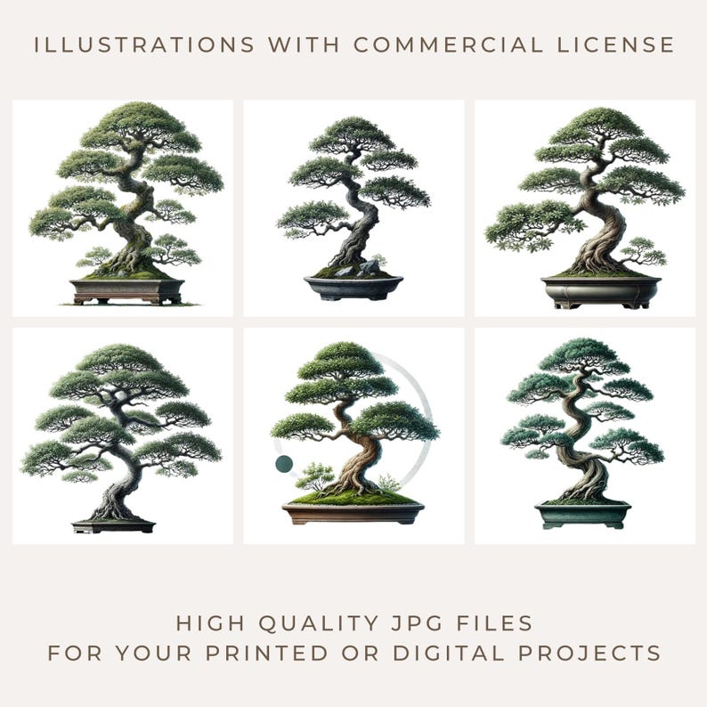 Digital Download Bonsai Tree Clipart Image for Crafting, Watercolor Set ...