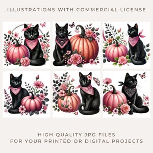Watercolor Pumpkin Patch Clipart With Halloween Cat, Digital Crafting ...