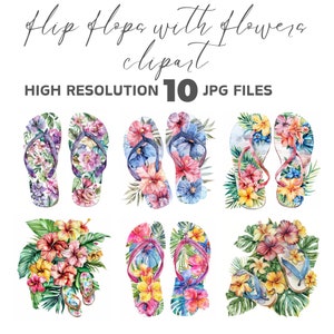 Flip Flops With Flowers Clipart, Watercolor Images, Instant Download ...