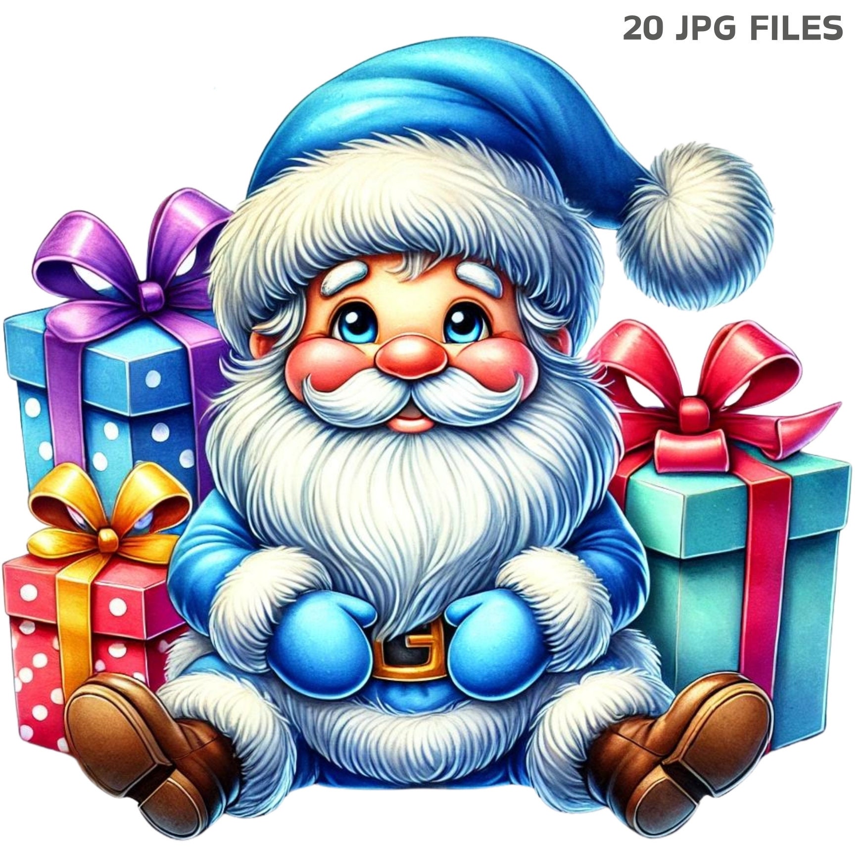 Blue Santa Claus Clipart Images, Christmas Watercolor Set, Digital ...