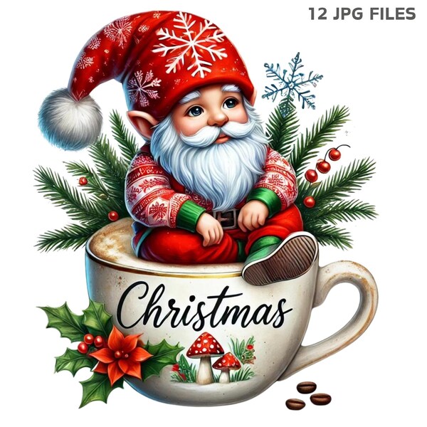 Watercolor Hot Cocoa Gnome Clipart Bundle Png, Cute Gnomes Clipart ...