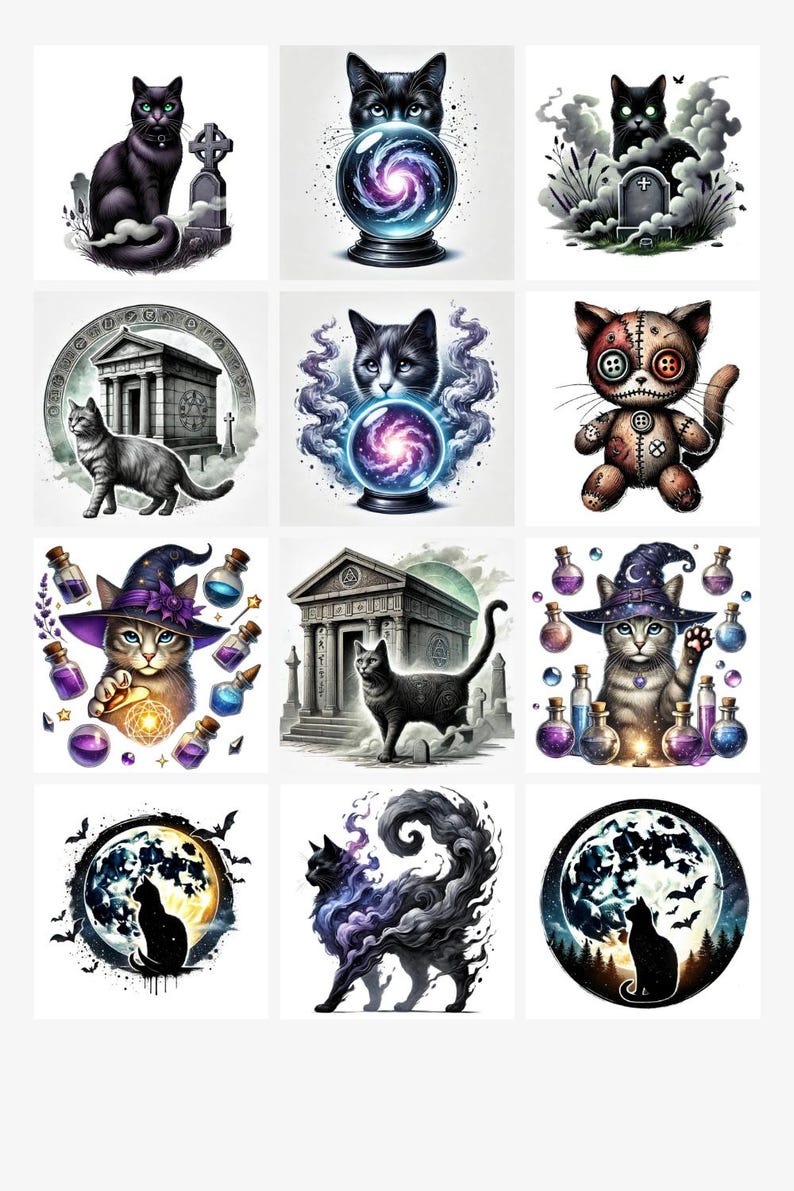 Spooky Cats Clipart Bundle, Instant Download Halloween Design, Creepy ...