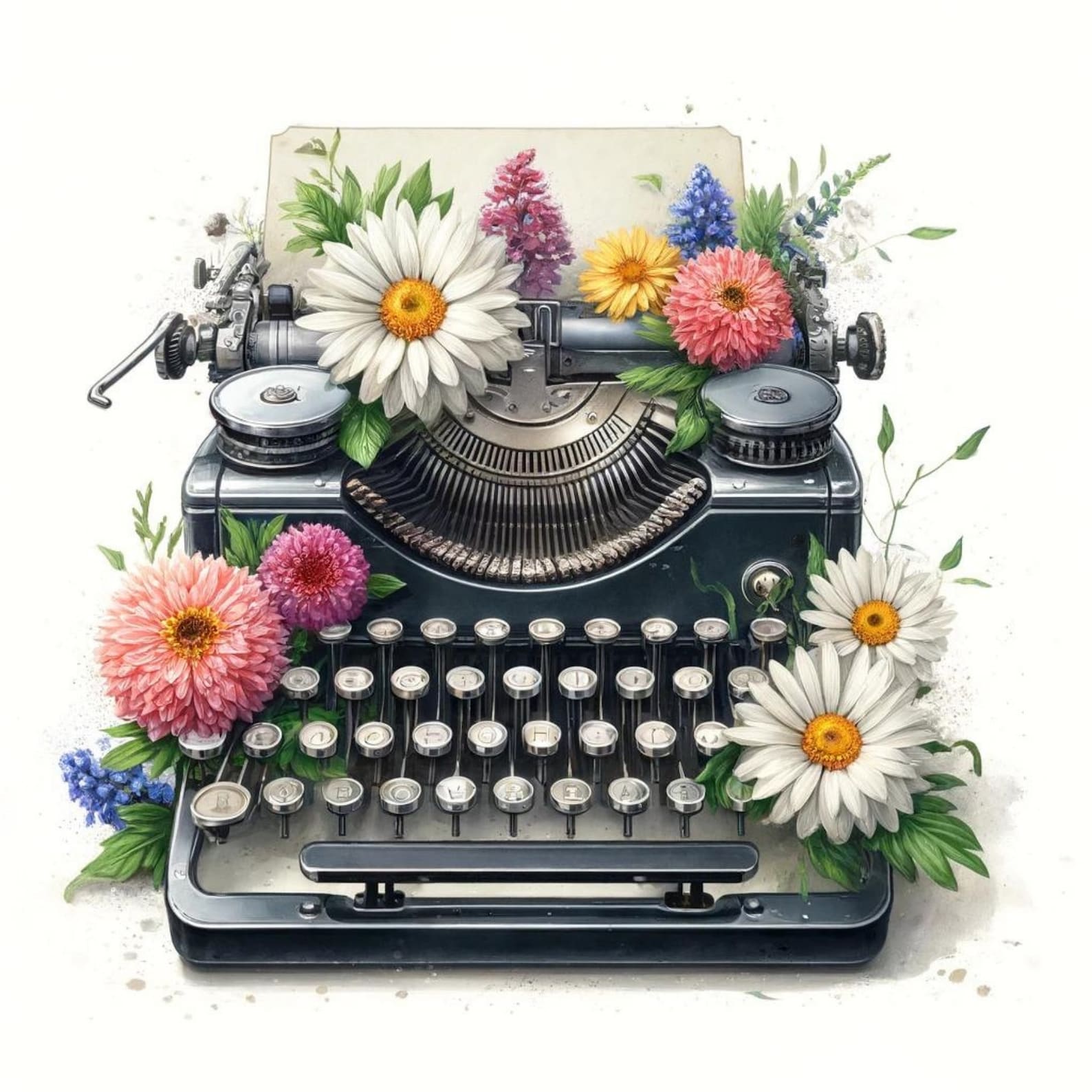 Vintage Typewriter Flowers Clipart for Commercial Use, Collage Images ...