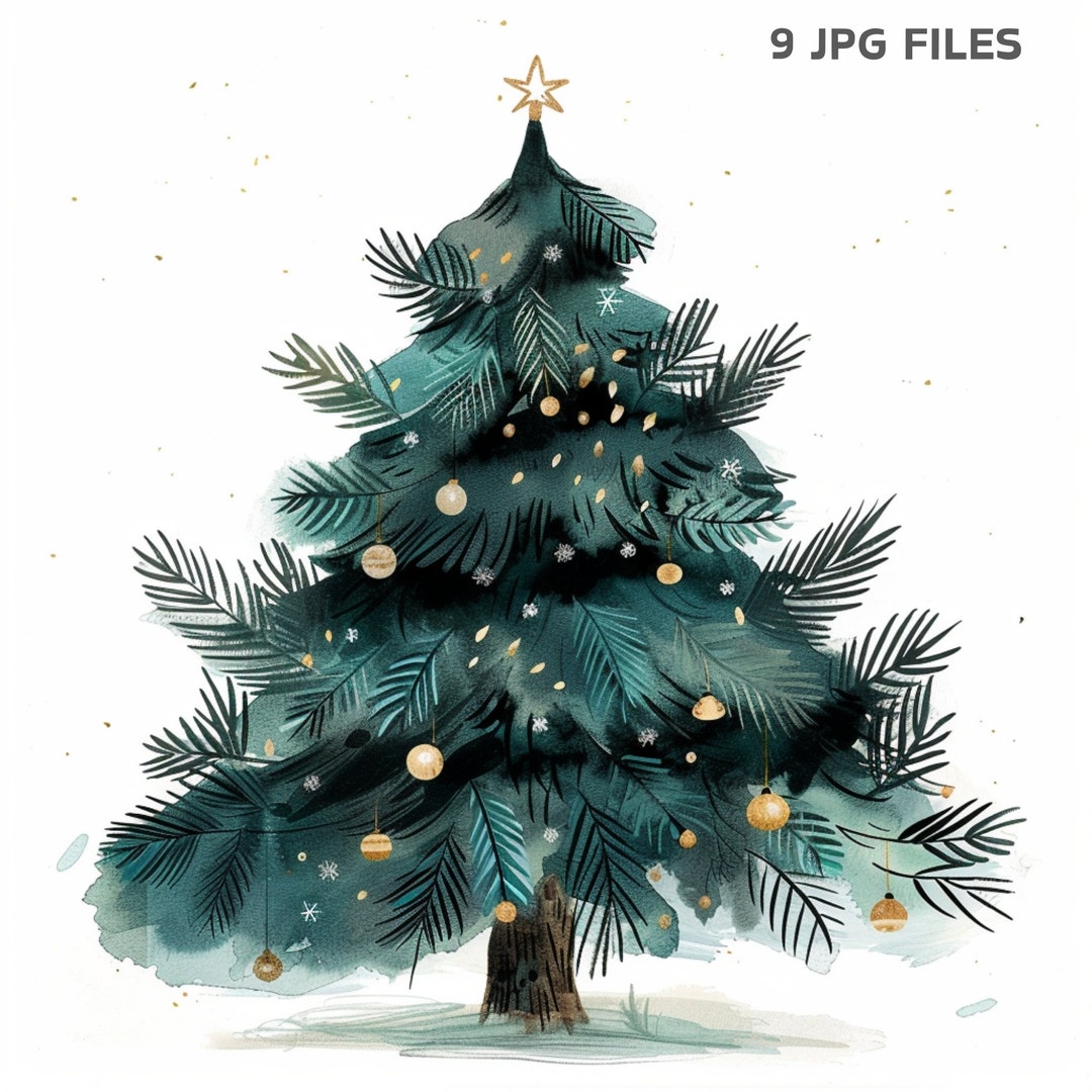 Christmas Tree Watercolor Clipart Bundle for Junk Journals, Digital ...