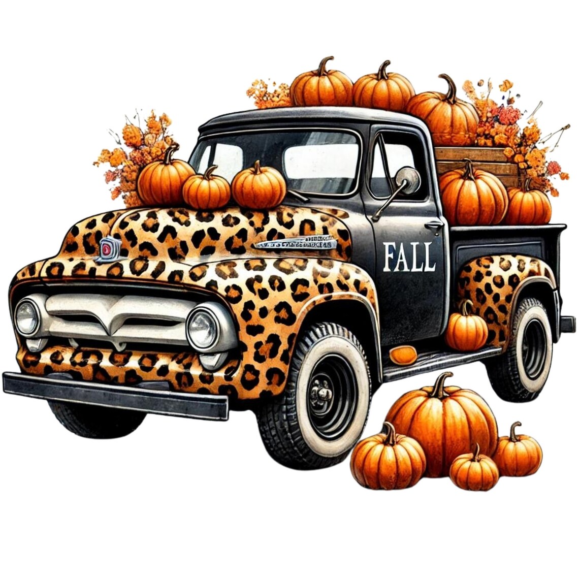 Cheetah Fall Old Truck With Pumpkins Clipart, Thanksgiving Autumn ...