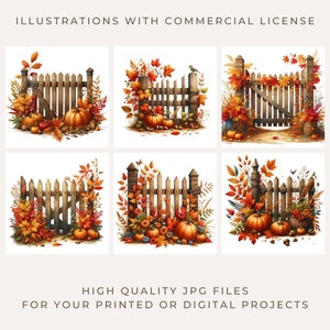 Autumn Garden Fence Watercolor Clipart Set, Digital Crafting, Fall ...