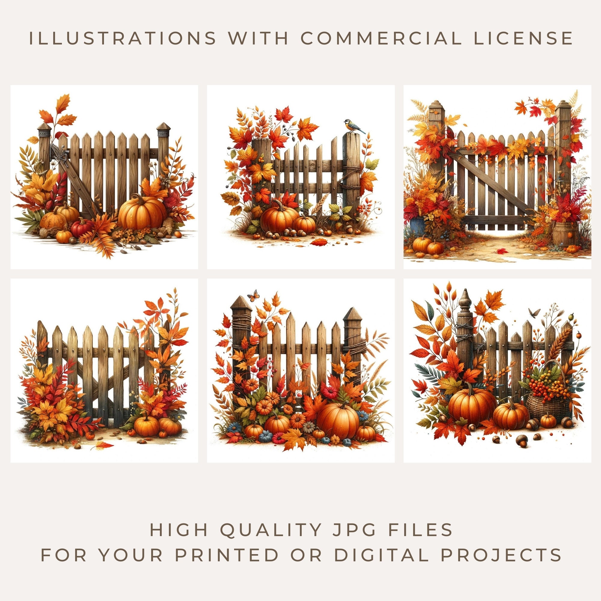 Autumn Garden Fence Watercolor Clipart Set, Digital Crafting, Fall ...