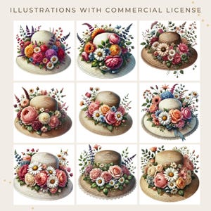 Watercolor Floral Flower Hat Clipart Set, Instant Download for Wedding ...