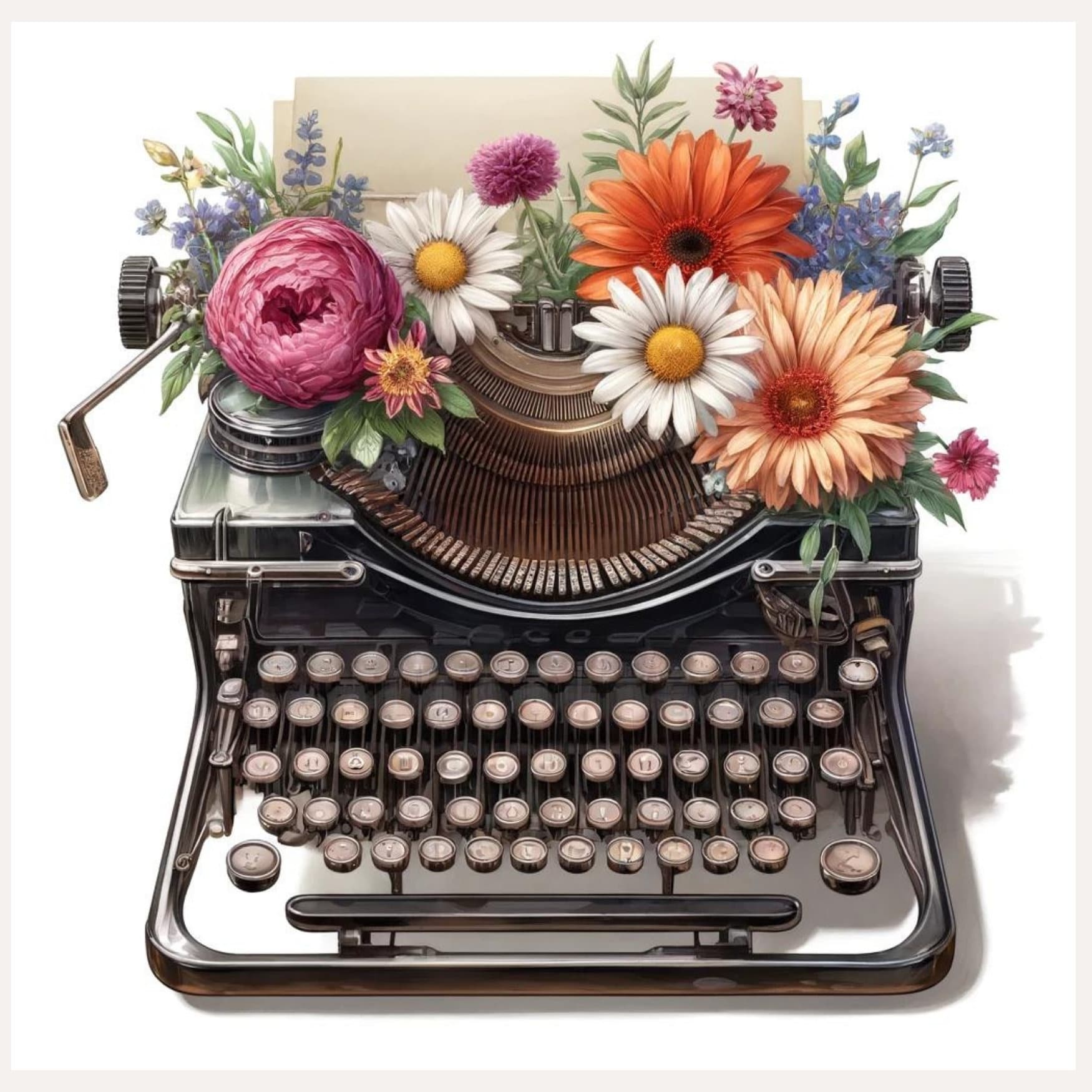 Vintage Typewriter Flowers Clipart for Commercial Use, Collage Images ...