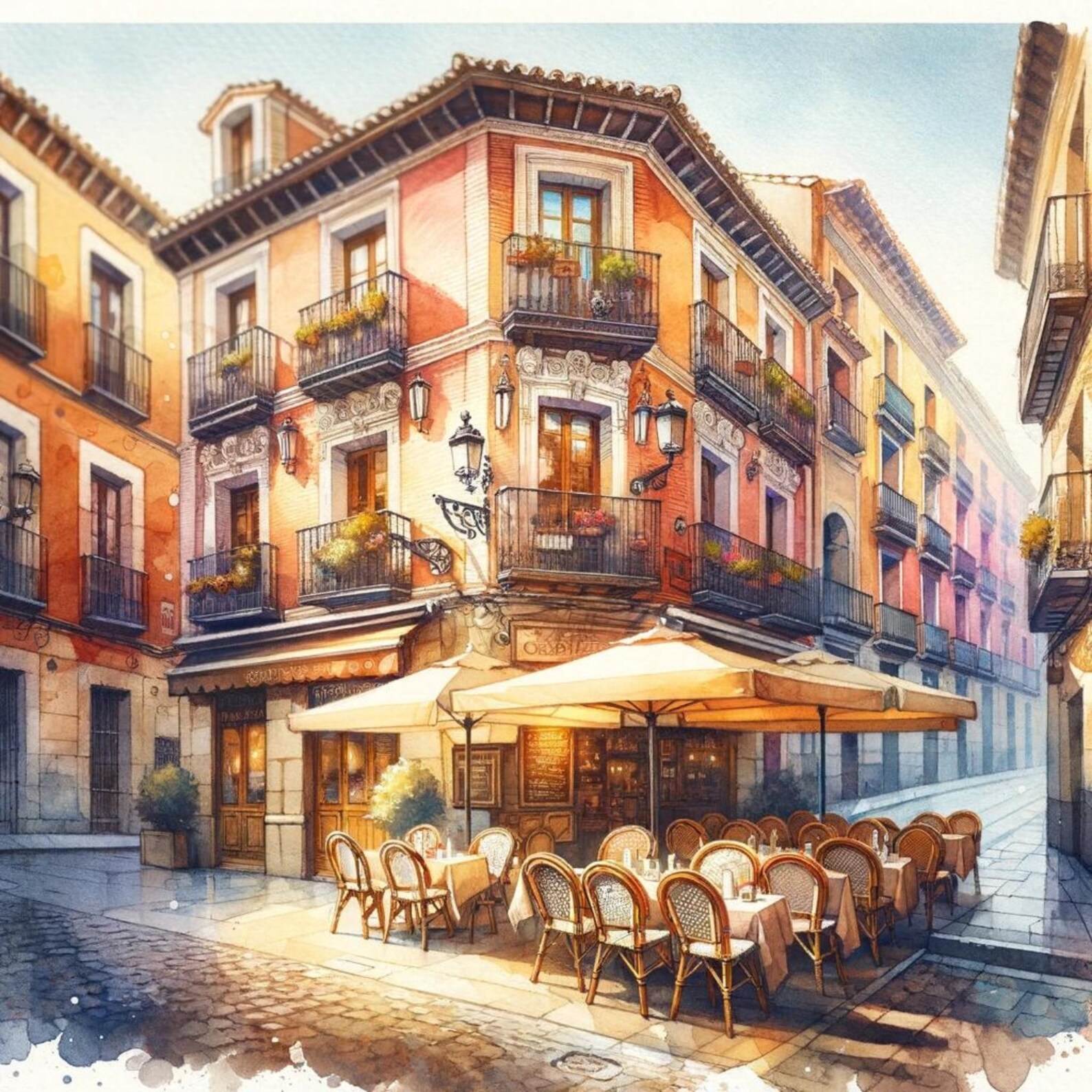 11 Watercolor Cityscape & Cafe in Europe Street JPG Files for ...