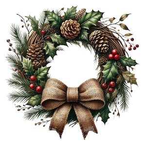 Holiday Wreath Clipart Bundle, Digital Crafting, Rustic Farmhouse ...