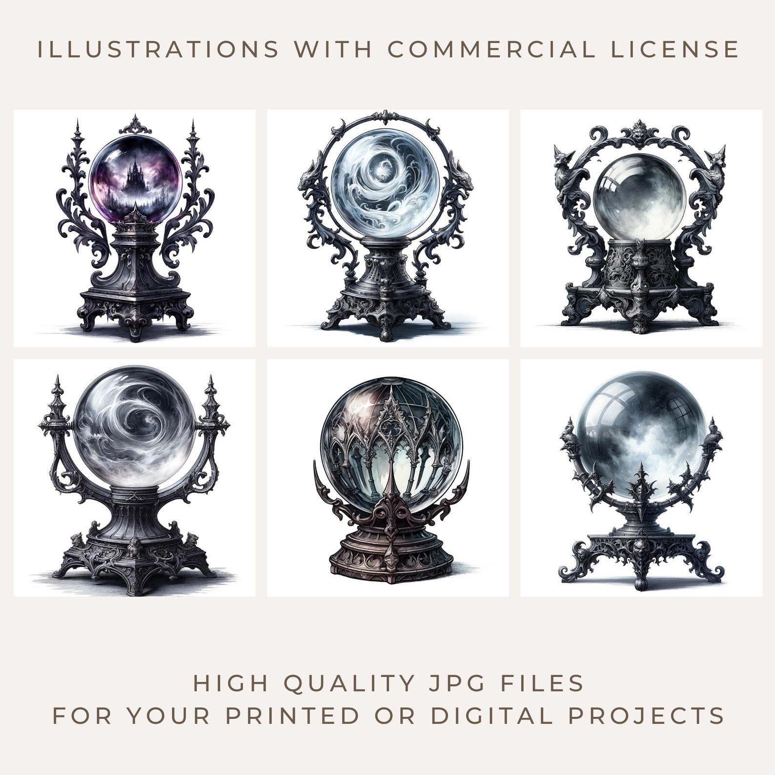 Gothic Crystal Ball Clipart, Instant Download for Digital Crafting ...