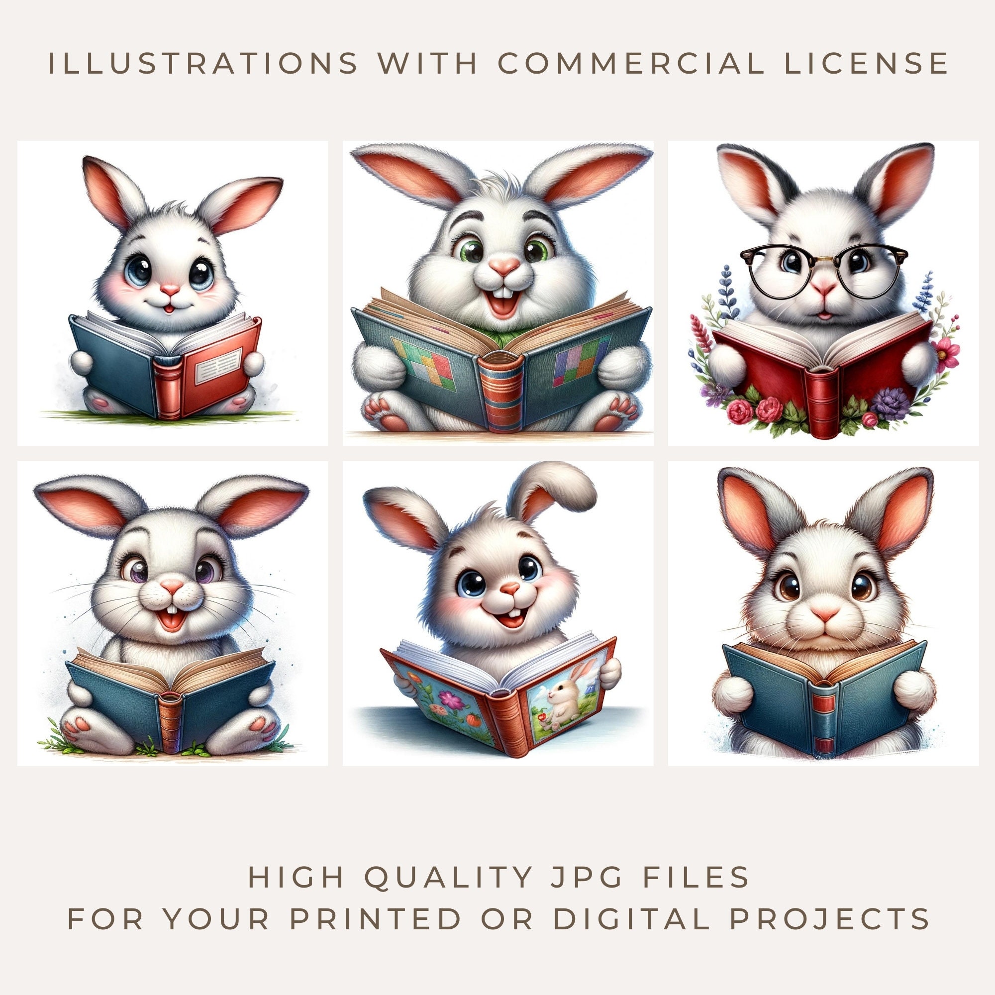 Bunny and Book Watercolor Clipart Bundle, Digital Download for ...