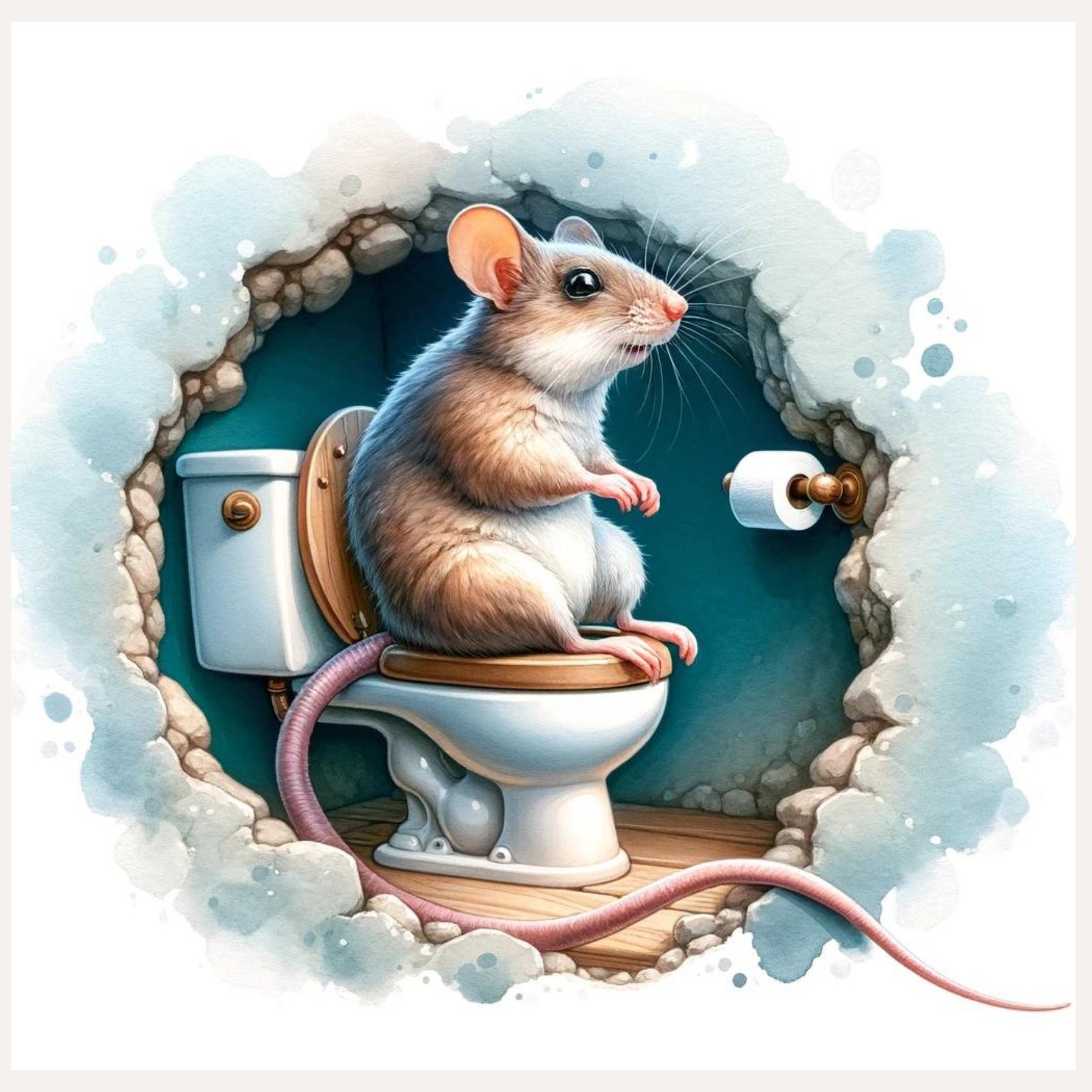 Mouse Sitting on Toilet in Mouse Hole, Instant Download, Cute Mouse ...
