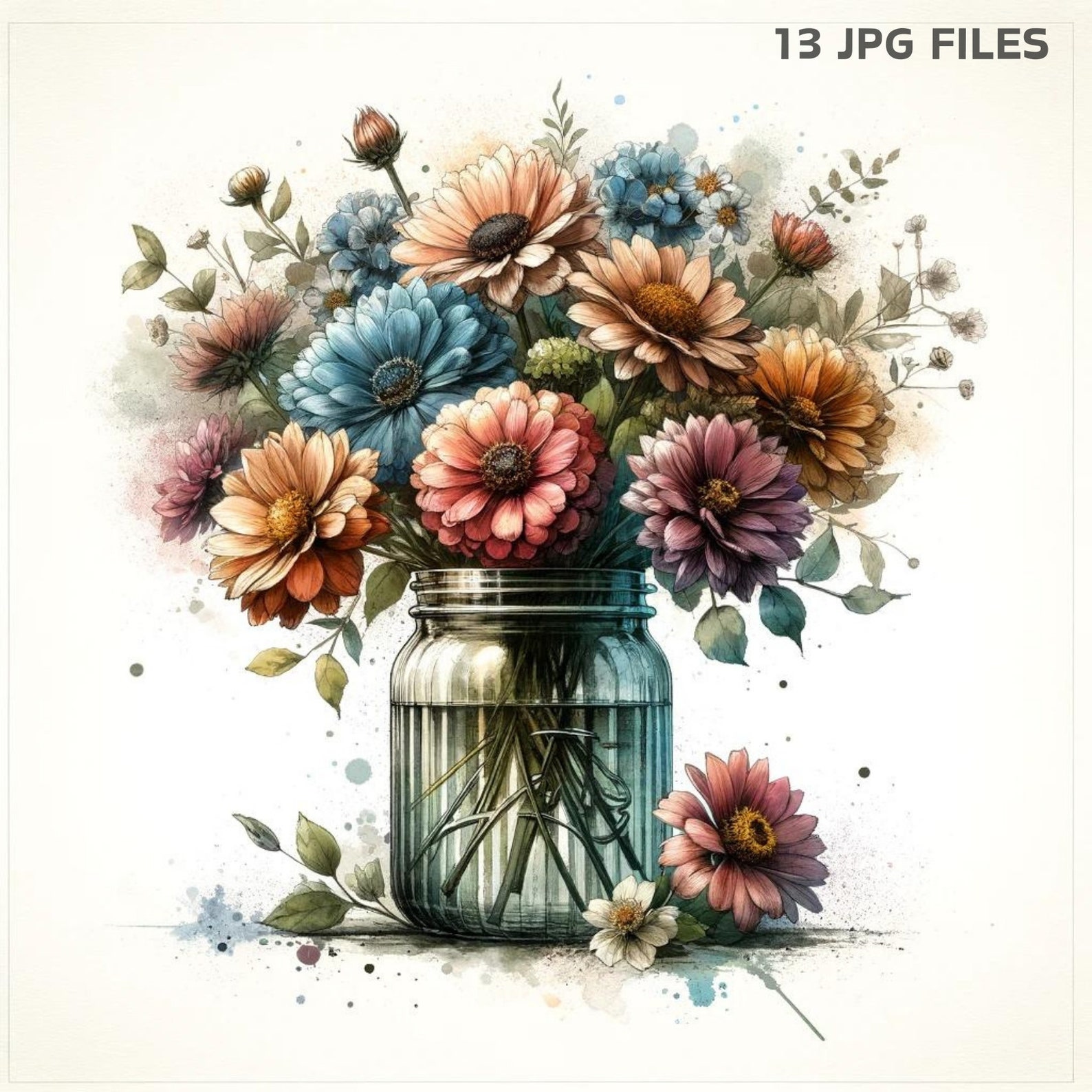 Rustic Floral Mason Jar Clipart Bundle for Crafting Kit, Instant ...