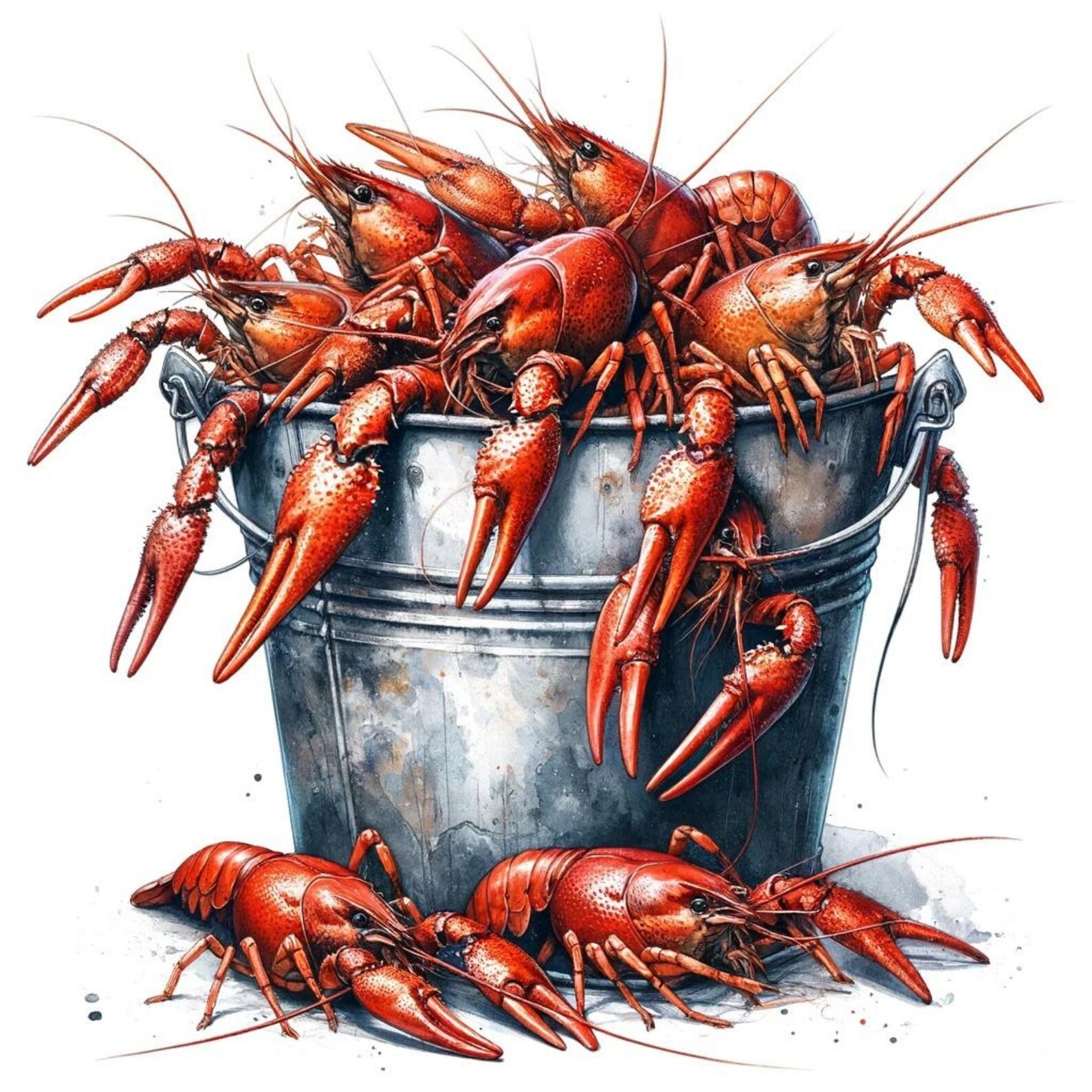 Bucket of Crayfish, Digital Scrapbook Images Bundle, Watercolor Clipart ...