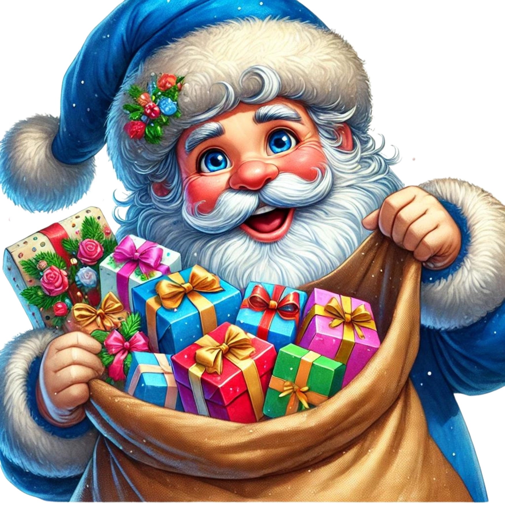 Blue Santa Claus Clipart Images, Christmas Watercolor Set, Digital ...