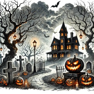 Gloomy Landscapes, Spooky Ghosts, Haunted Castles, Vintage Halloween ...