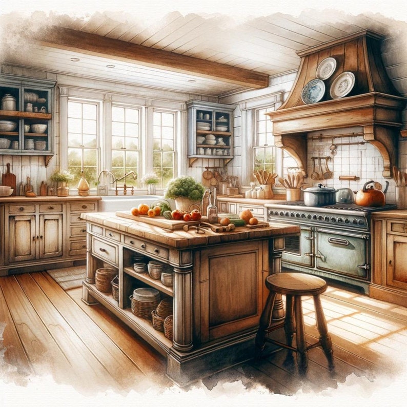 12 Farmhouse Kitchen Clipart Set, Scrapbooking Paper, Farm Decor ...