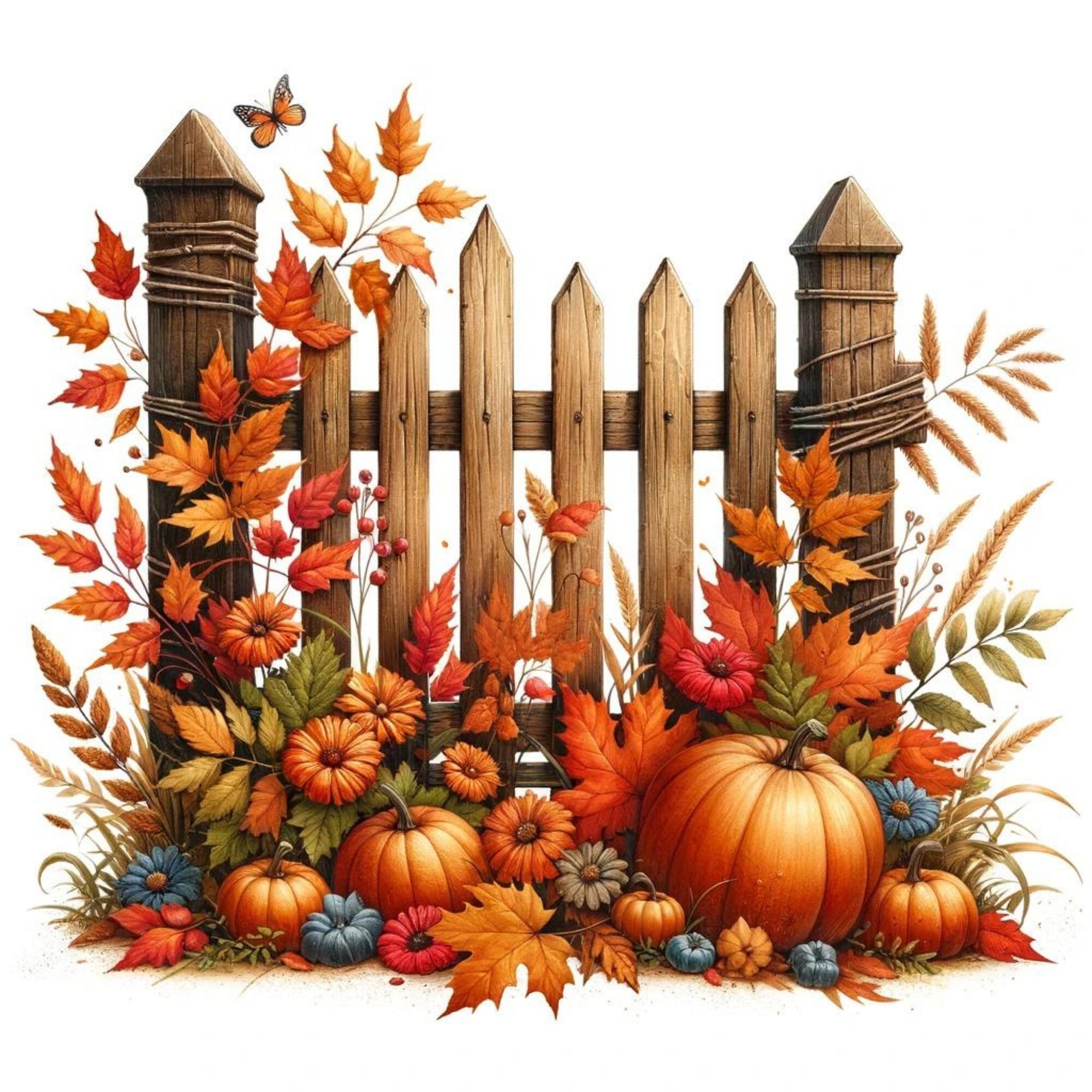 Autumn Garden Fence Watercolor Clipart Set, Digital Crafting, Fall ...