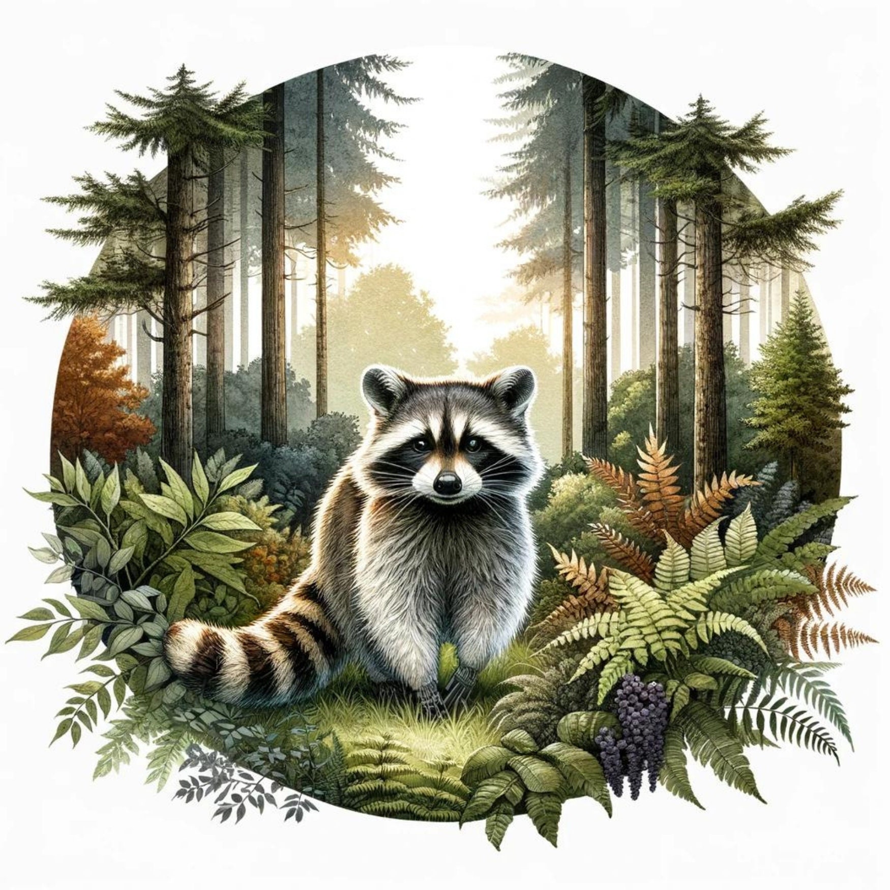 Raccoon in a Forest, Watercolor Animals, Instant Download, Woodland ...