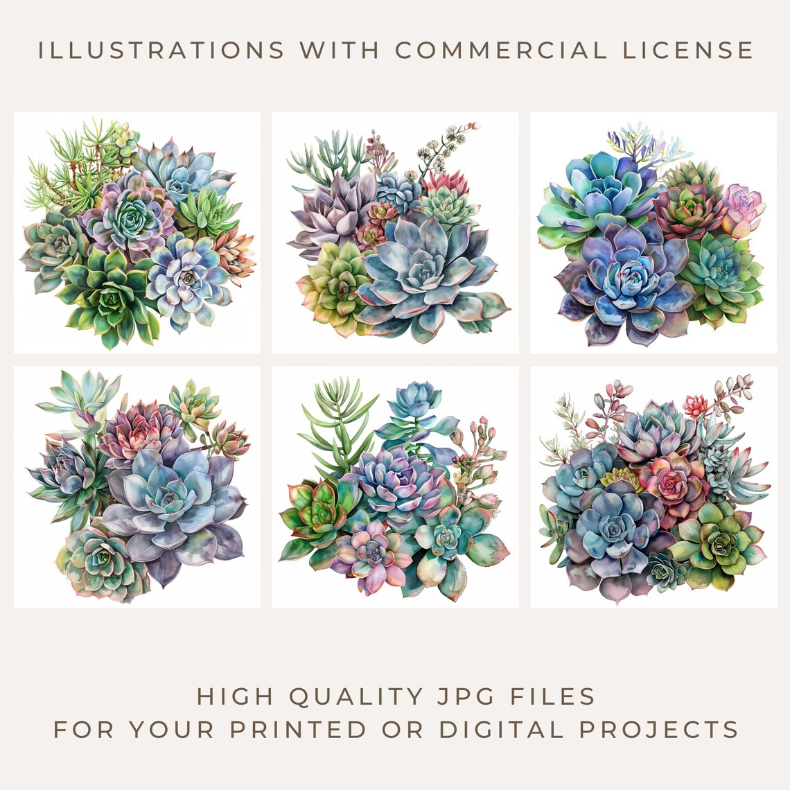 12 Watercolor Succulent Clip Art Set Digital Bundle for Junk Journal ...