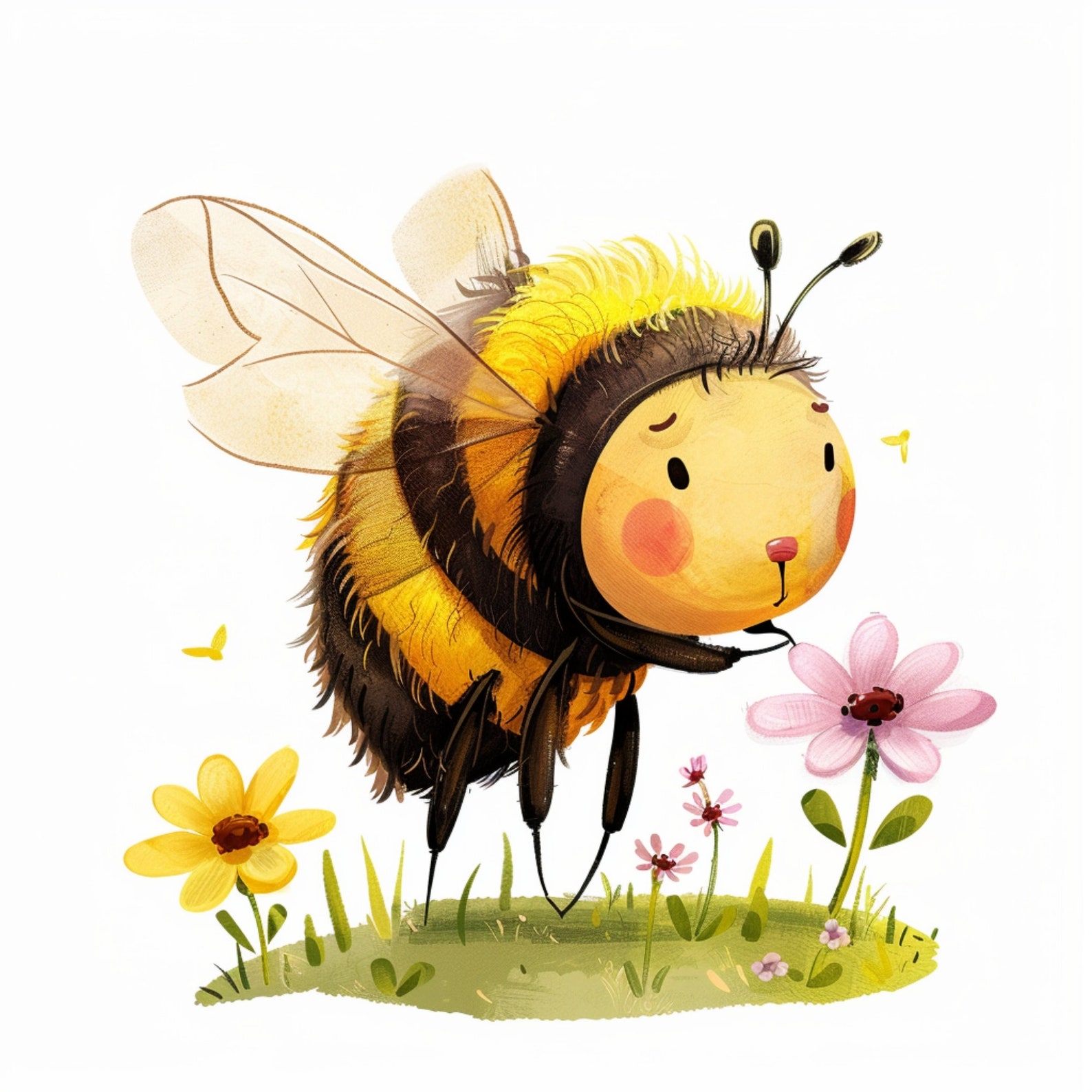 Cute Bee and Floral Clipart Set, Digital Crafting, Printable Watercolor ...