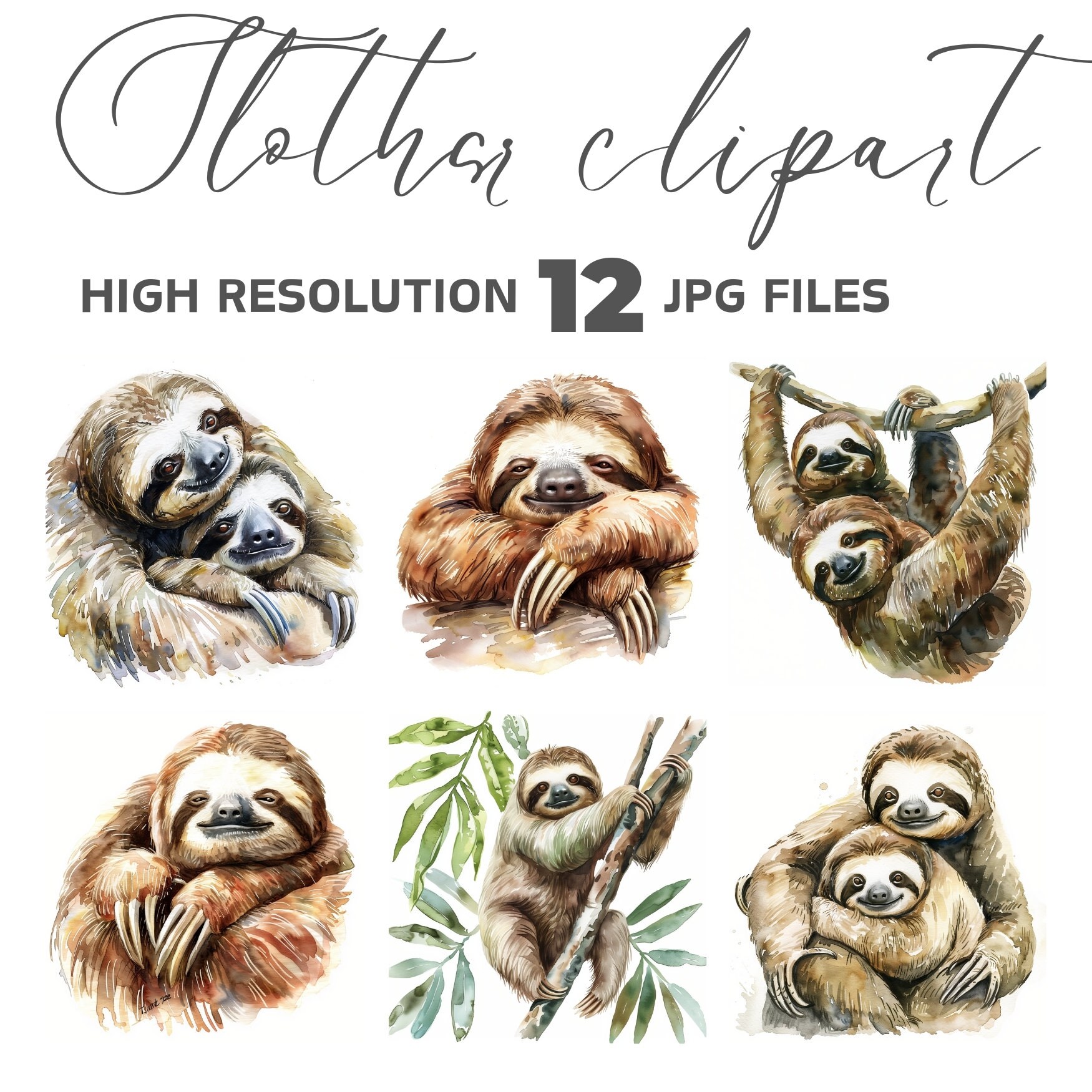12 Adorable Sloths Clipart Bundle Cute Animal Clipart for DIY Projects ...